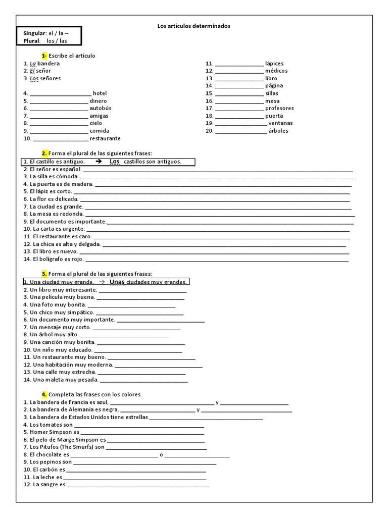 Artículos y plurales en español | PDF