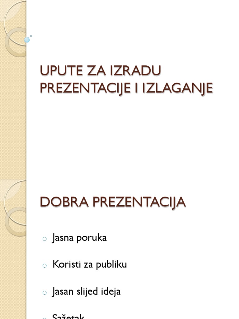 Upute Za Izradu Prezentacije I Izlaganje | PDF