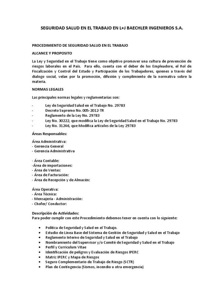 Procedimiento Seguridad Salud en El Trabajo | PDF | Derecho laboral ...