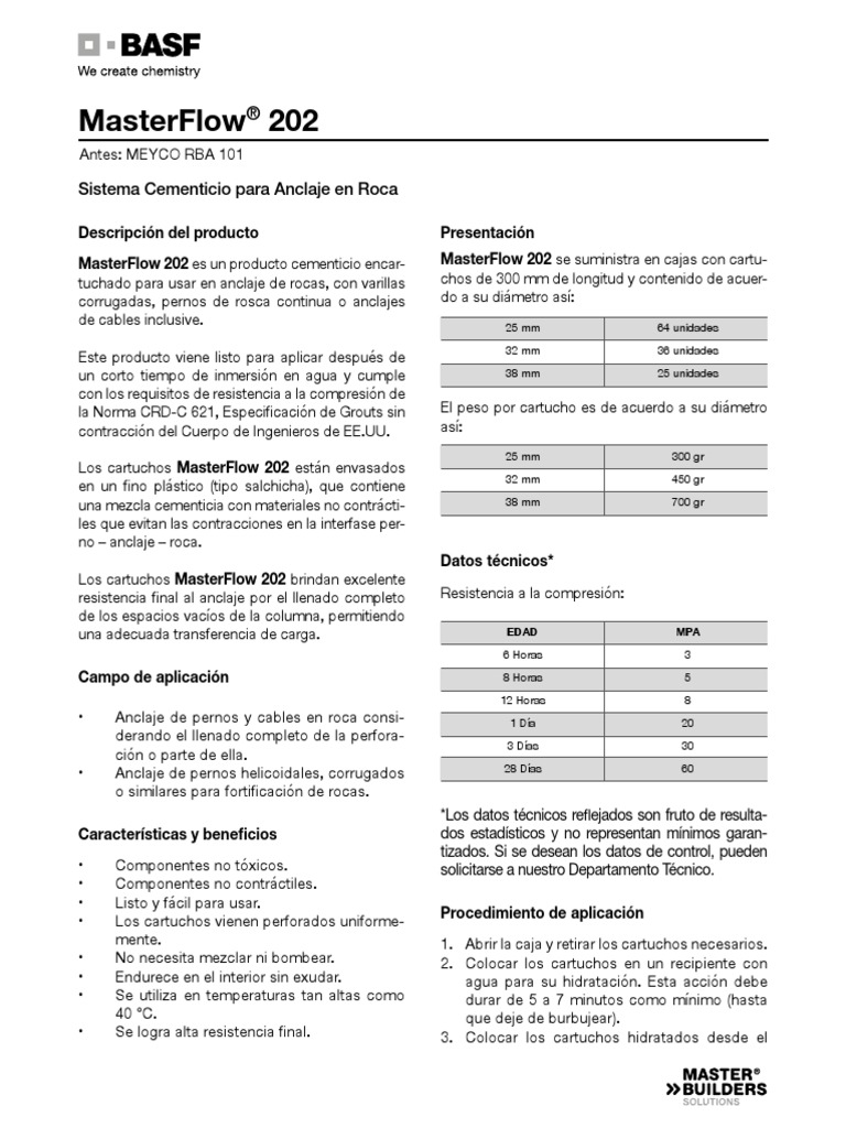 Basf Masterflow 202 Tds | PDF | Perforar | Agua