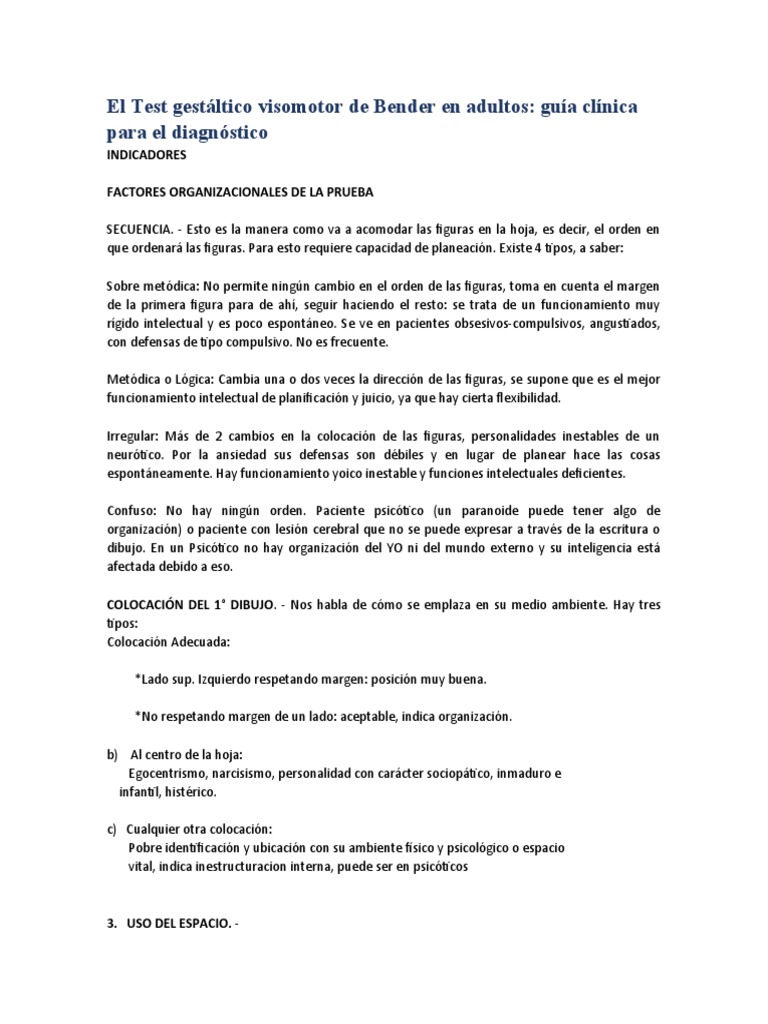 El Test Gestáltico Visomotor de Bender en Adultos Guía Clínica para El ...