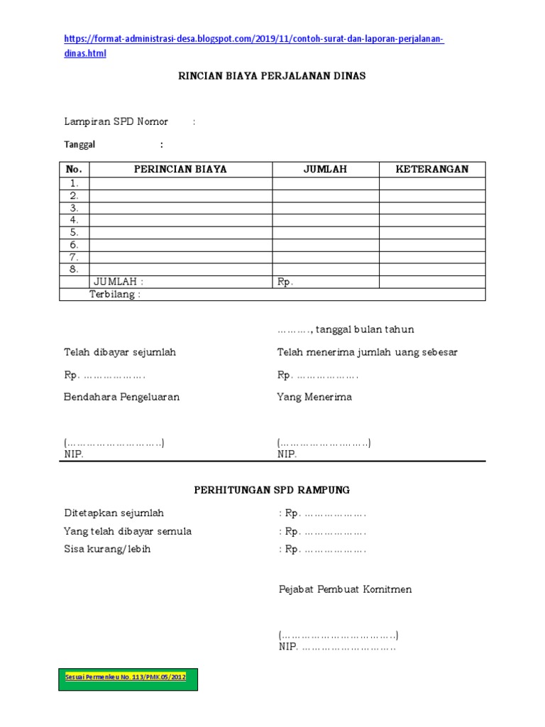 Rincian Biaya Perjalanan Dinas PNS | PDF