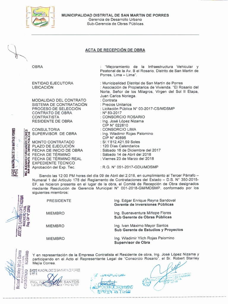 Acta Recepcion de Obra | PDF