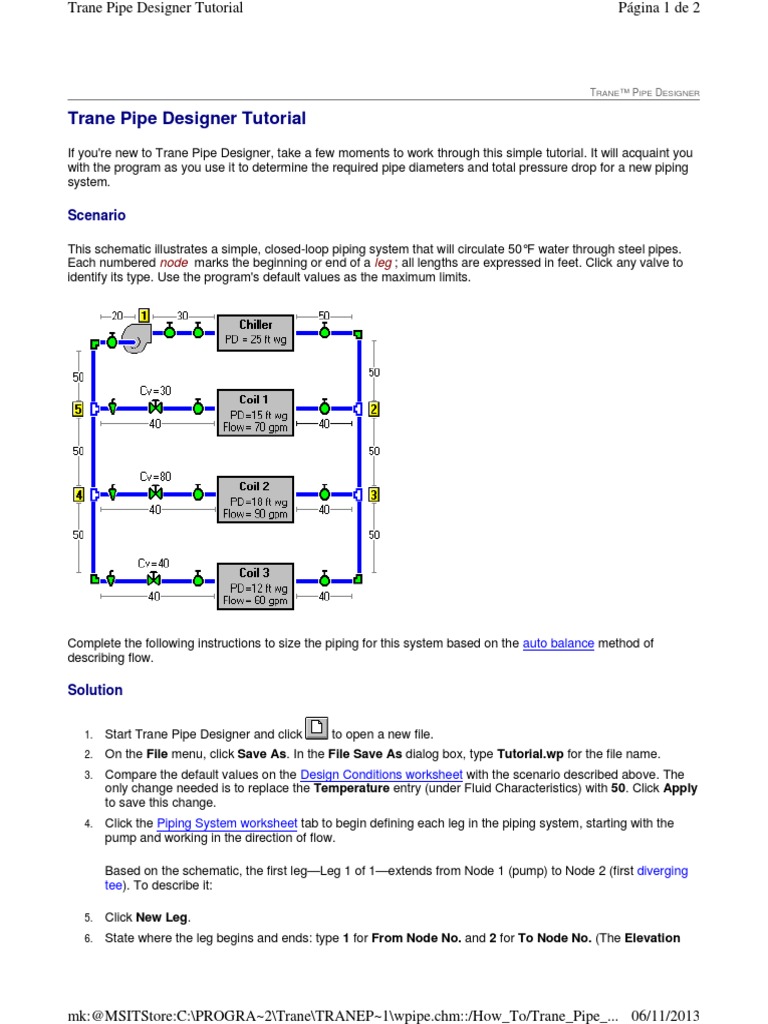 Trane Pipe Designer Tutorial: Scenario | PDF | Valve | Pipe (Fluid ...