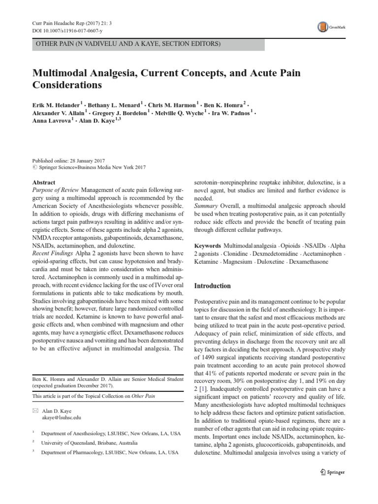Multimodal Analgesia, Current Concepts, and Acute Pain Considerations | PDF | Analgesic | Opioid