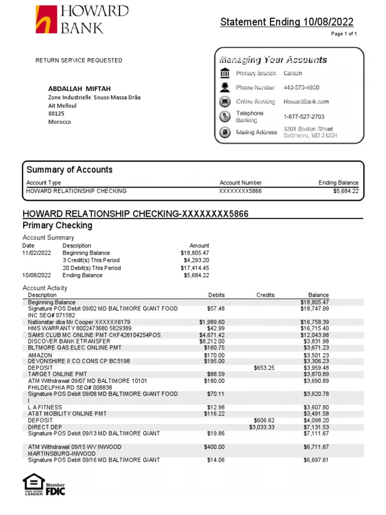Statement Ending 10/08/2022: Summary of Accounts | PDF | Debit Card ...