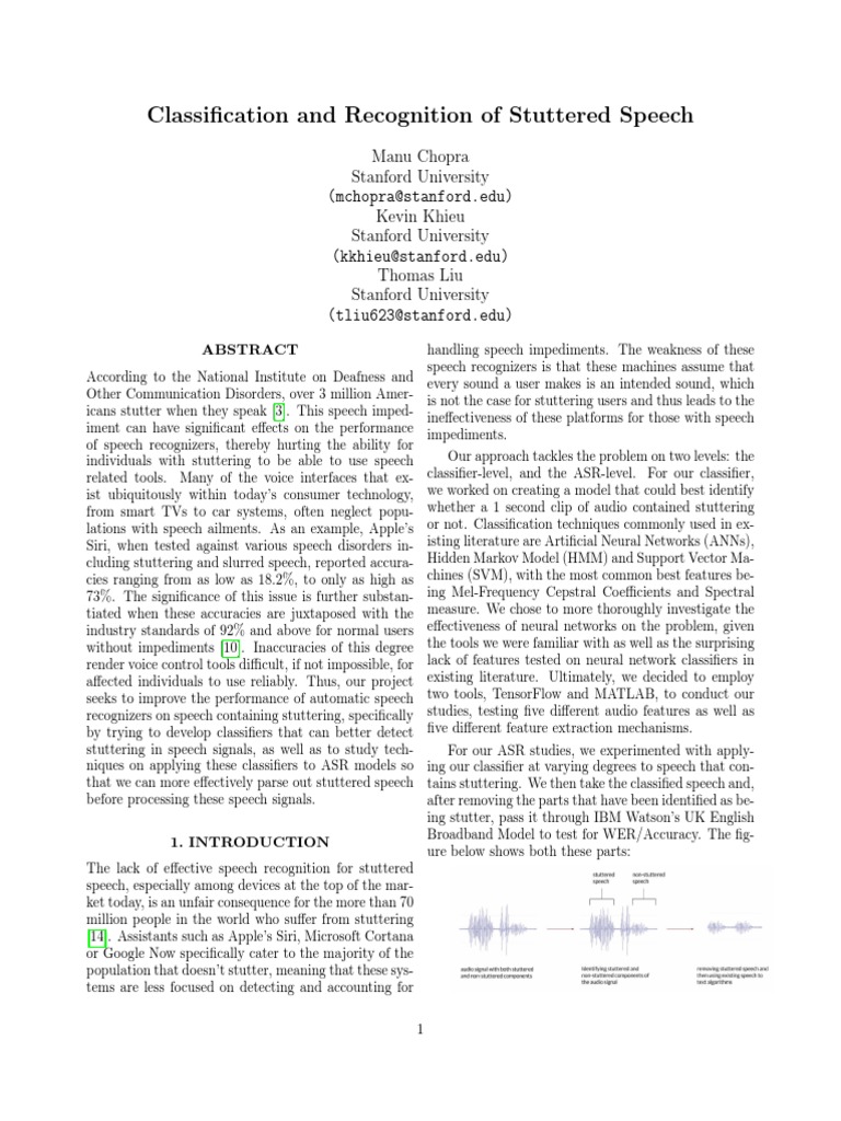 Classification and Recognition of Stuttered Speech | PDF | Speech Recognition | Stuttering