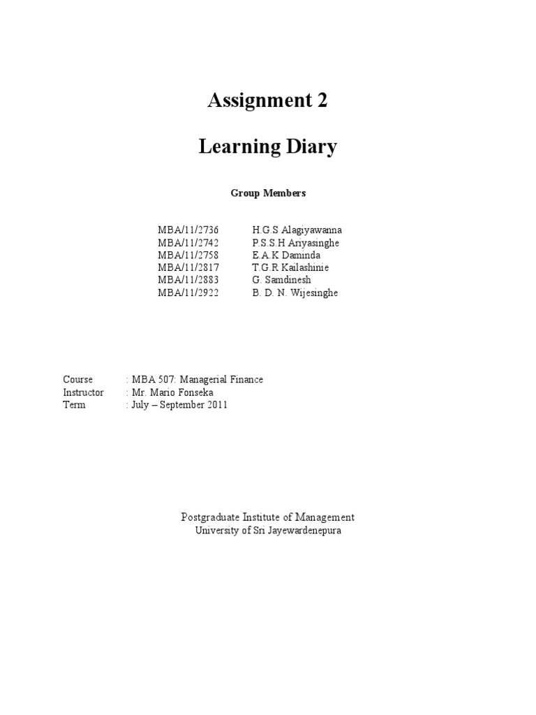 Assignment 2 Learning Diary: Group Members | PDF | Investing | Equity ...
