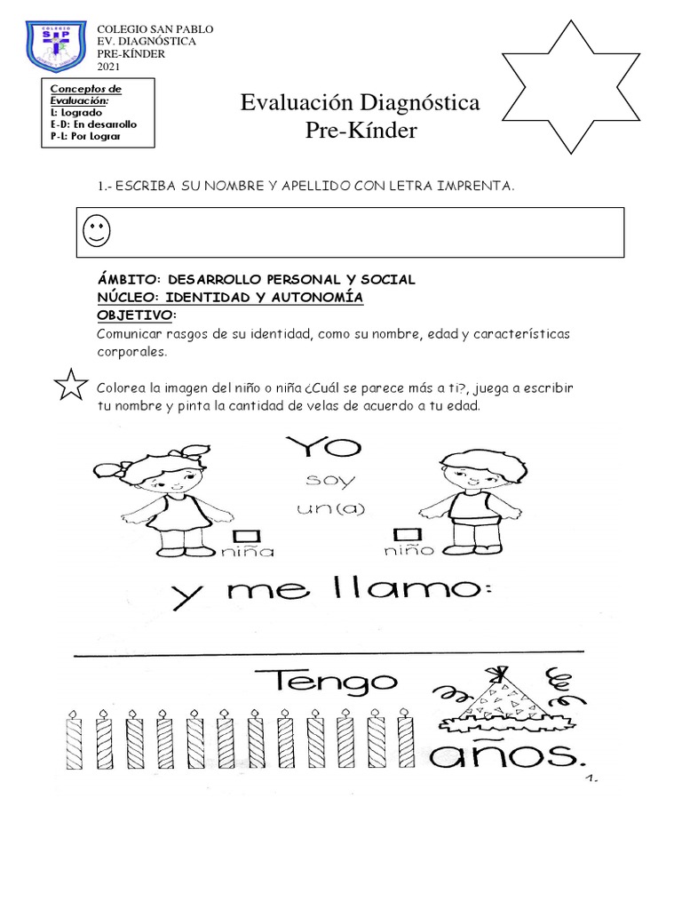Evaluacion Diagnostica PRE KINDER 2021 | PDF | Ciencia cognitiva ...