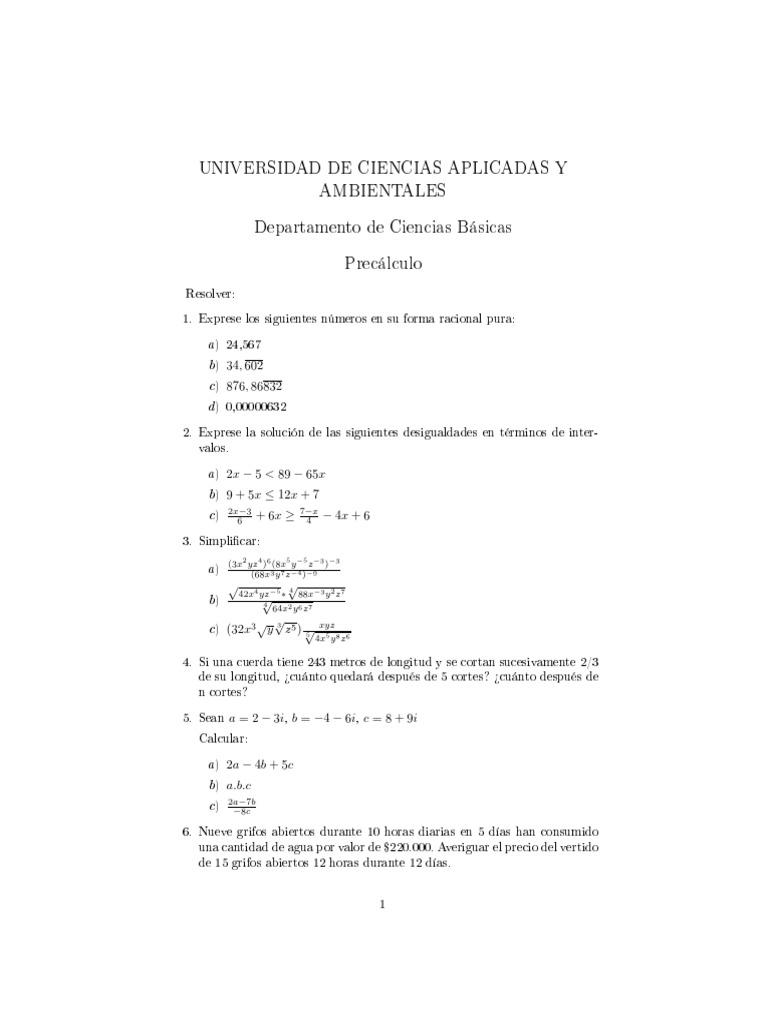 Taller 1 Precalculo | PDF