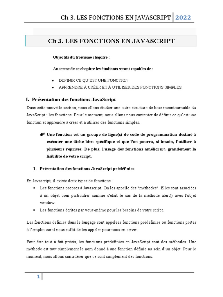 CH 3 Les Fonctions en Javascript | PDF | JavaScript | Structure de contrôle