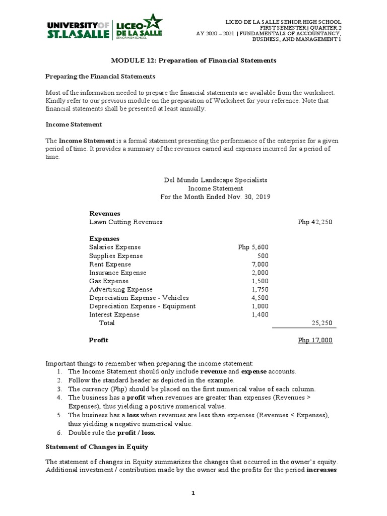 Financial Statement Preparation Guide | PDF | Equity (Finance ...