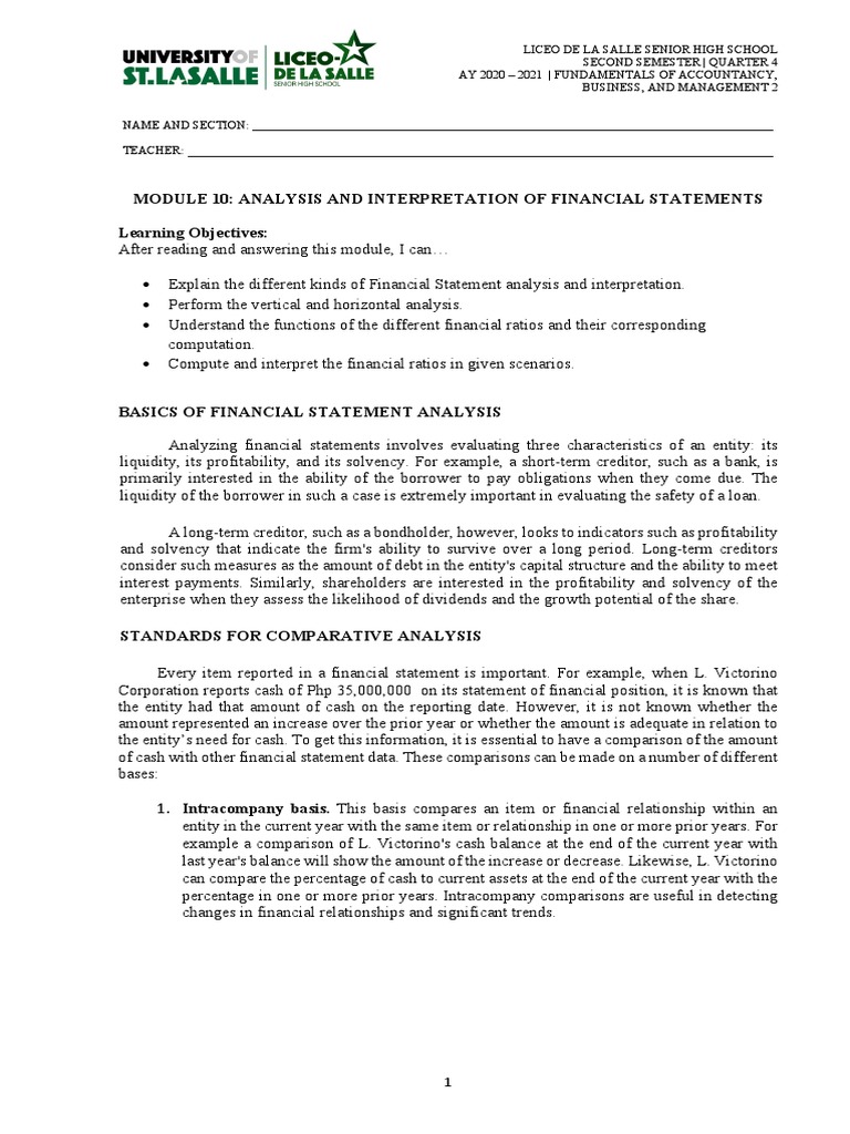Financial Statement Analysis Module | PDF | Balance Sheet | Income ...