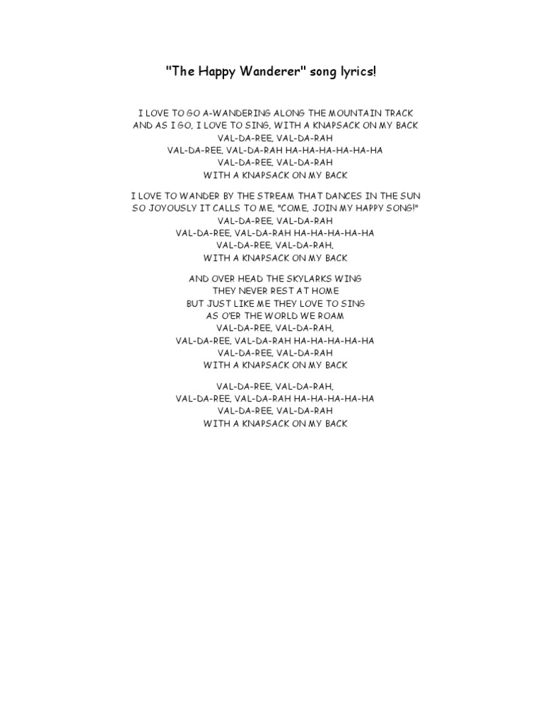"The Happy Wanderer" Song Lyrics! | PDF | Pop Music | Dance Music