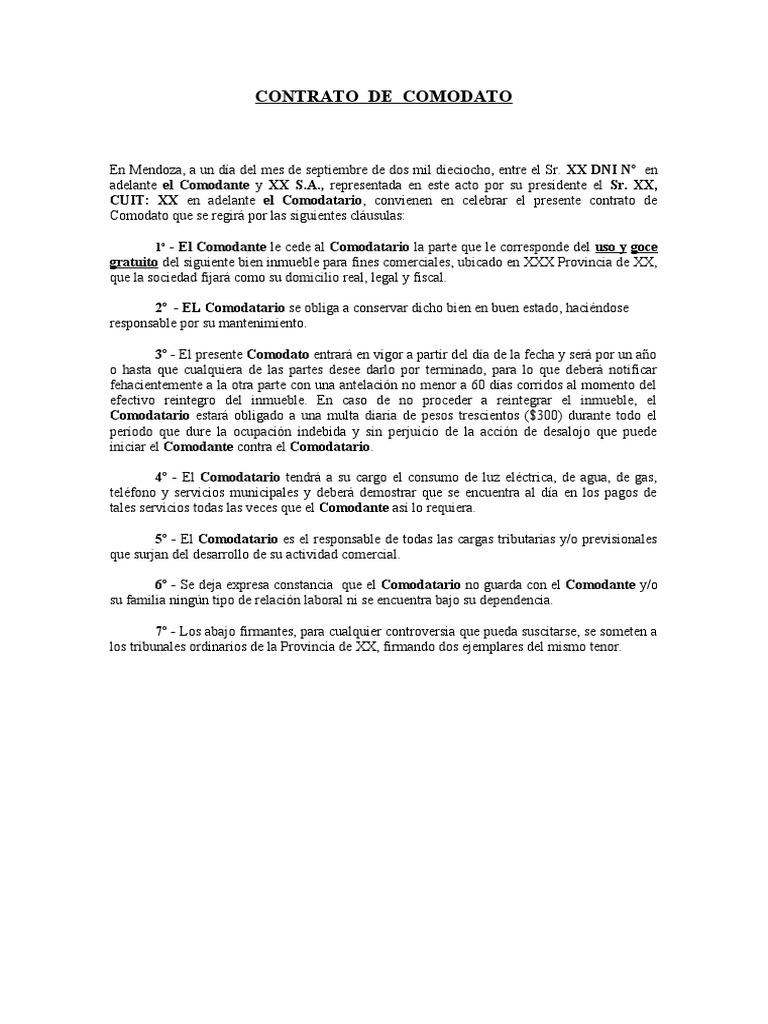 Contrato de Comodato Modelo | PDF