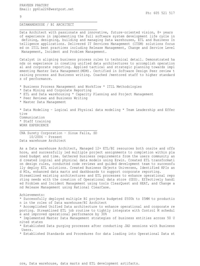 Data Architect or ETL Architect or BI Architect or Data Warehous | PDF | Oracle Database | Ibm Db2