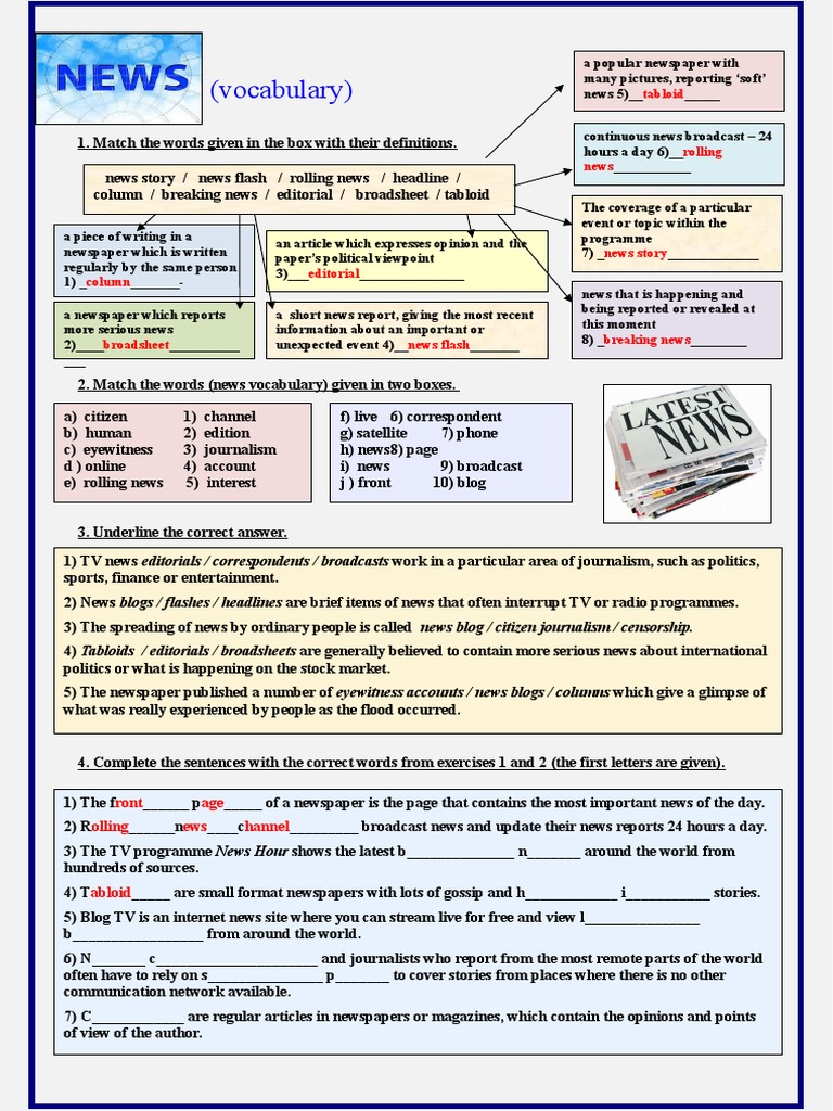 News Vocabulary Activity | PDF | News | Newspapers