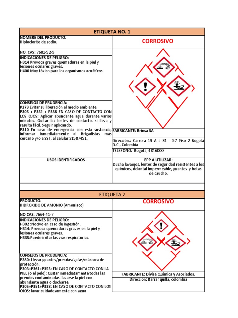 PI-Formato Etiqueta Productos Quimicos SGA. | PDF