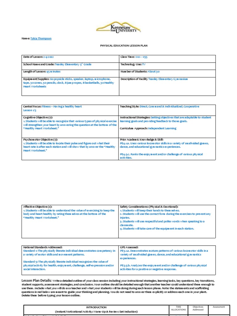 5 Day Unit Plan Fitness | Download Free PDF | Physical Education ...