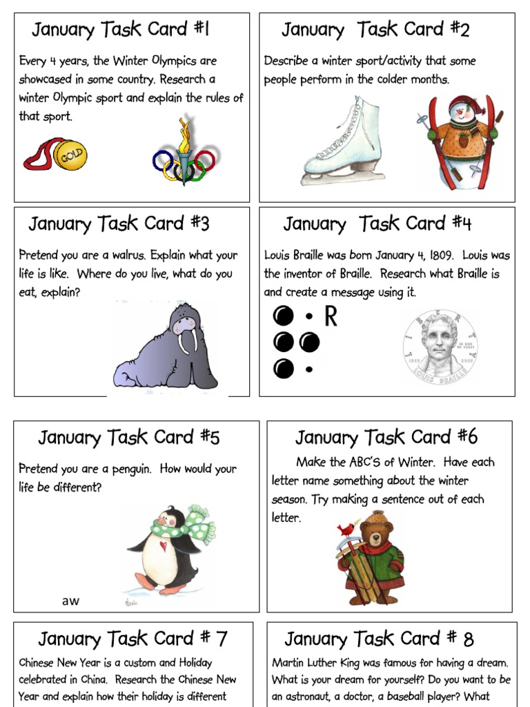 January Task Cards | PDF | Leisure