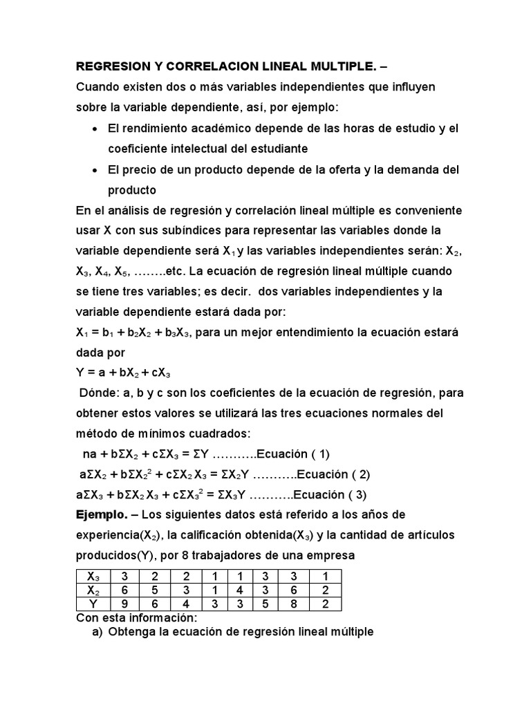 11.-Regresion y Correlacion Lineal Multiple - 2021 | PDF | Análisis de regresión | Regresión lineal