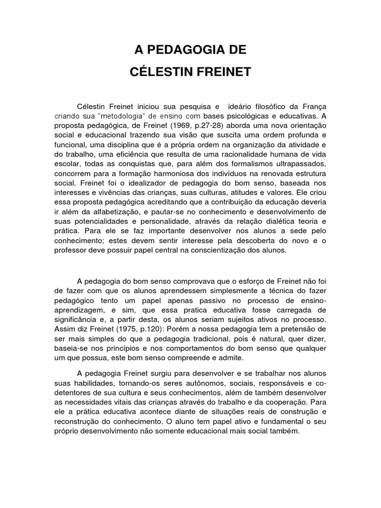 A Pedagogia de Célestin Freinet em PDF | PDF | Aprendizado | Pedagogia