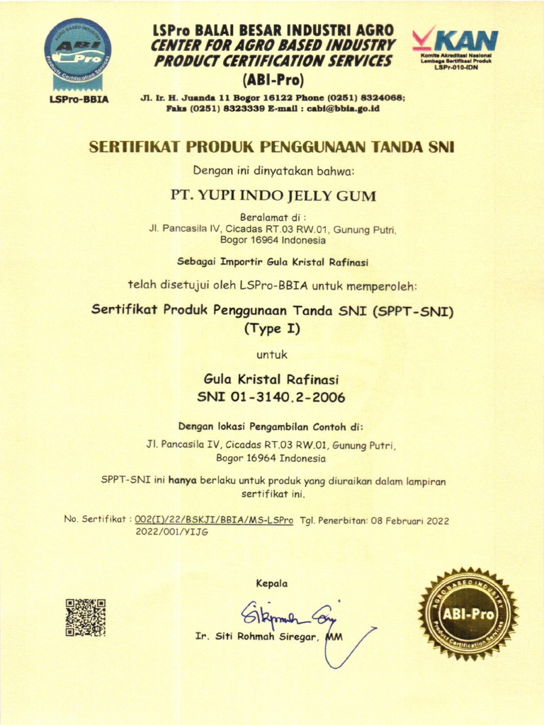 Alamat PT Yupi Indo Jelly Gum Bogor | PDF | Teknologi & Rekayasa