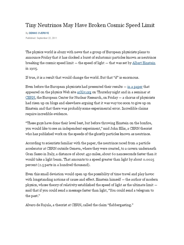 Cosmic Speed Limit | PDF | Neutrino | Physics