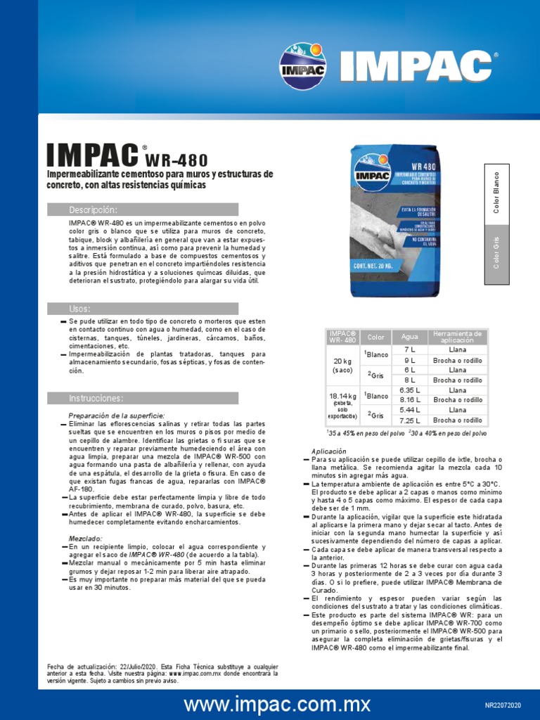 Impac-Wr-480 Impermeabilizante Cementoso para Muros y Estructuras de ...