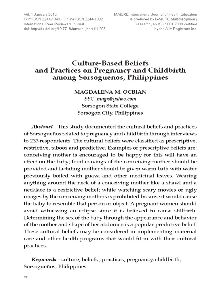 Culture Based Beliefs and Practices On Pregnancy and Childbirth Among ...