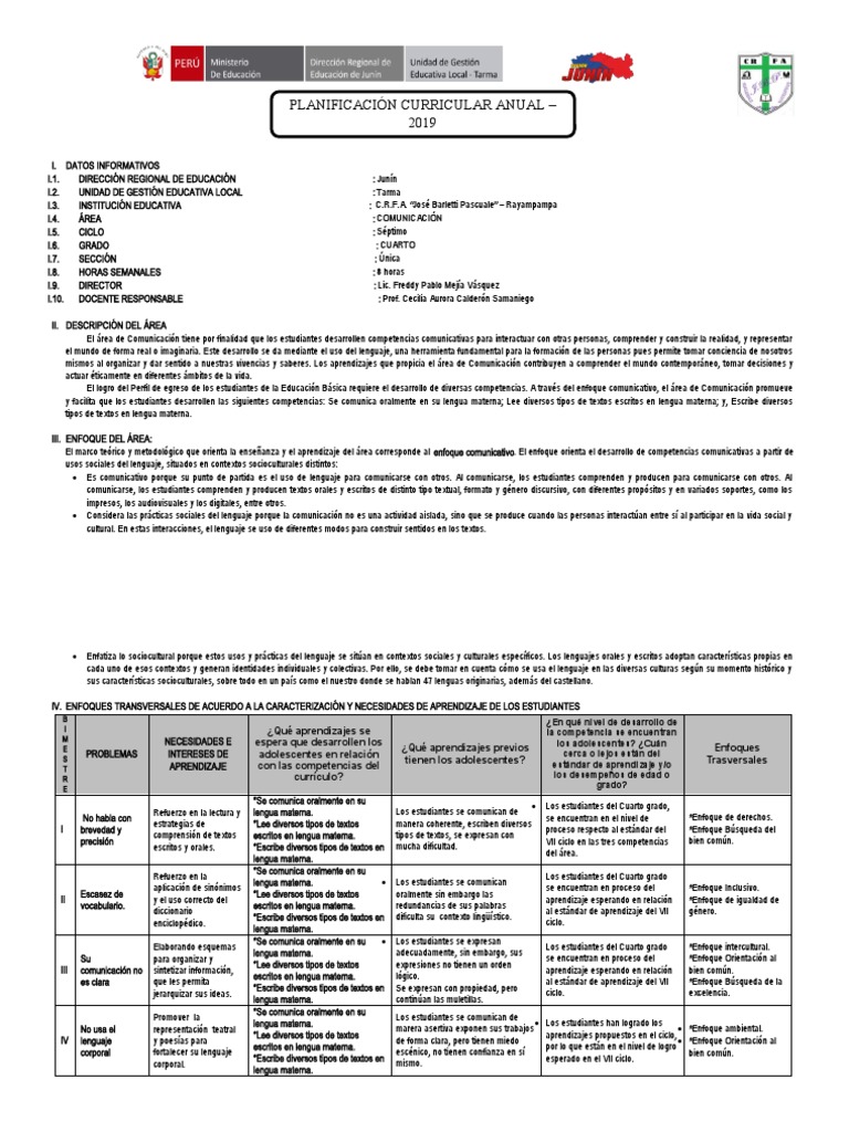 Planificación Comunicación Cuarto Grado | PDF | Aprendizaje | Turismo