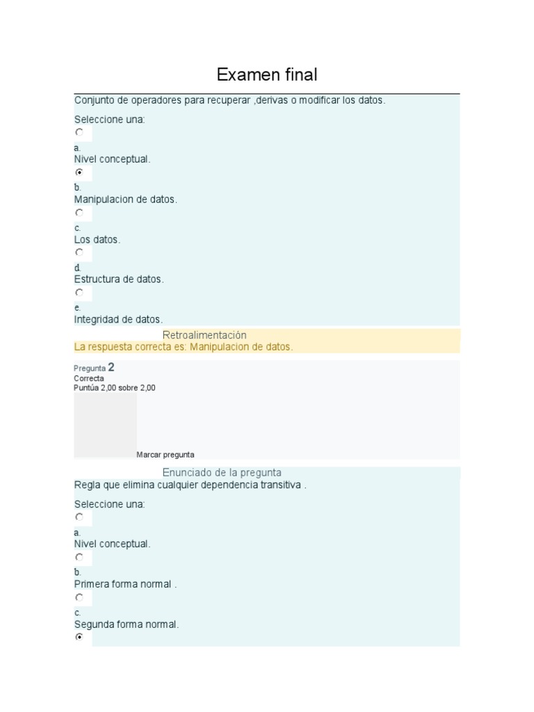 Diseño de Datos Examen Final | PDF | SQL | Bases de datos