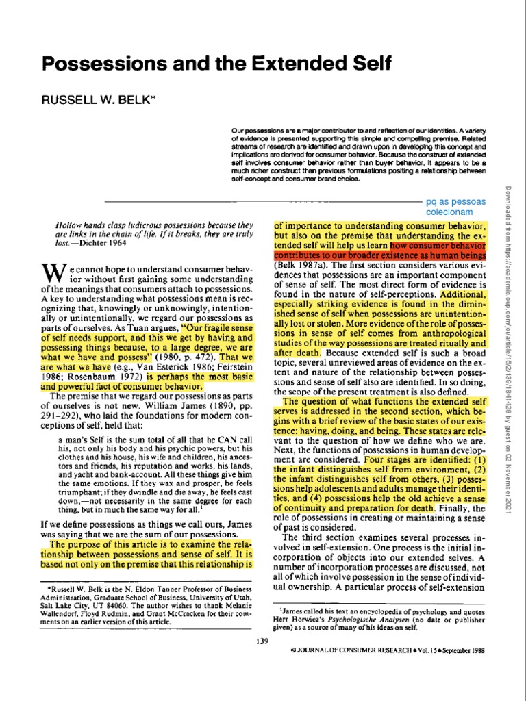 Possessions and The Extended Self | PDF | Self | Consumer Behaviour