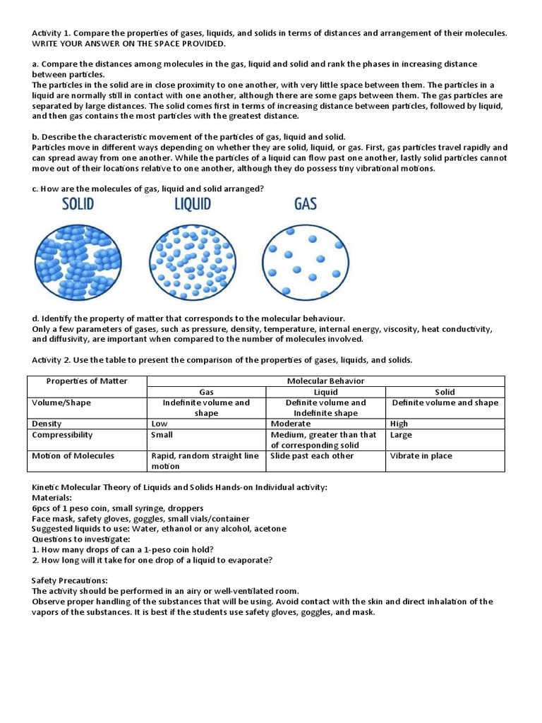 Comparing the Properties, Arrangements, and Behaviors of Gas, Liquid ...