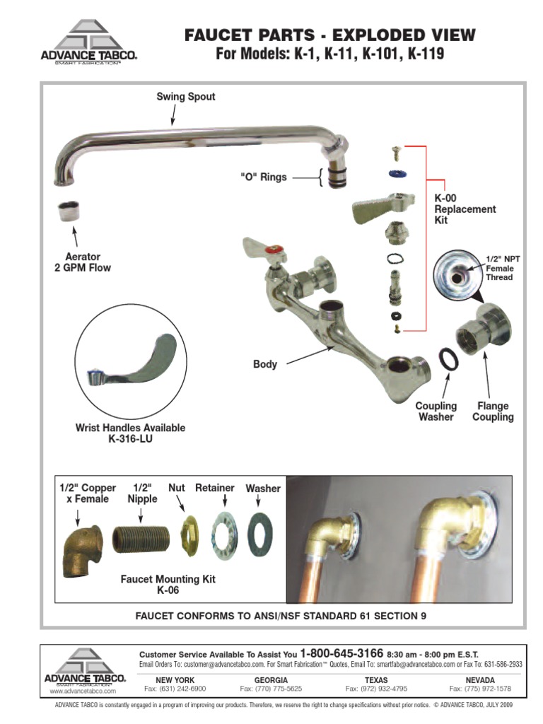 Faucet Parts - Exploded View For Models: K-1, K-11, K-101, K-119 ...