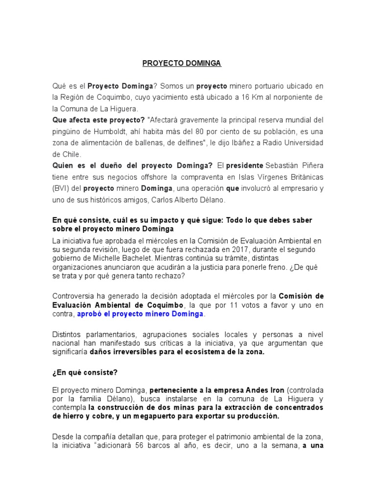 Proyecto Dominga para Imprimir | PDF | Minería | Chile
