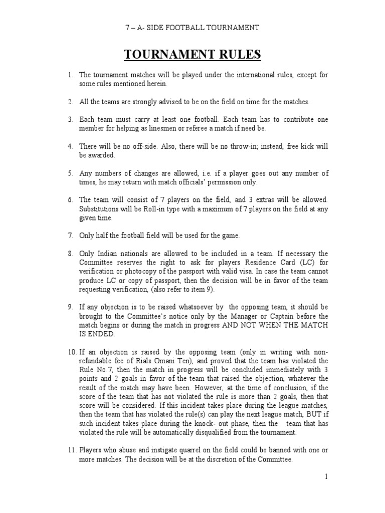 7-A-Side Rules11MAR11 | PDF | Tournament | Team Sports