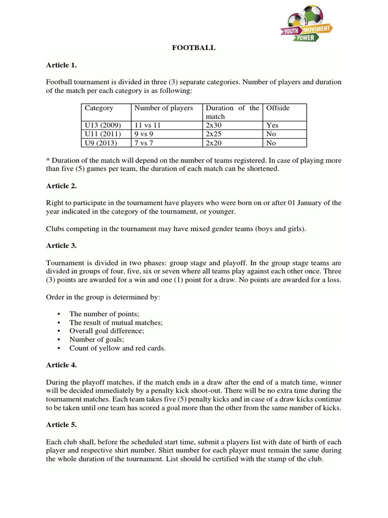 Football Tournament Rules | PDF | Association Football | Tournament