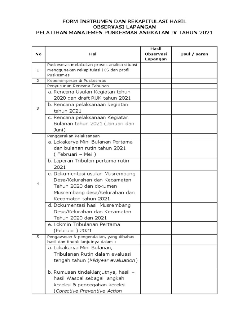 Form Instrumen Observasi | PDF | Sains & Matematika | Pengembangan Diri