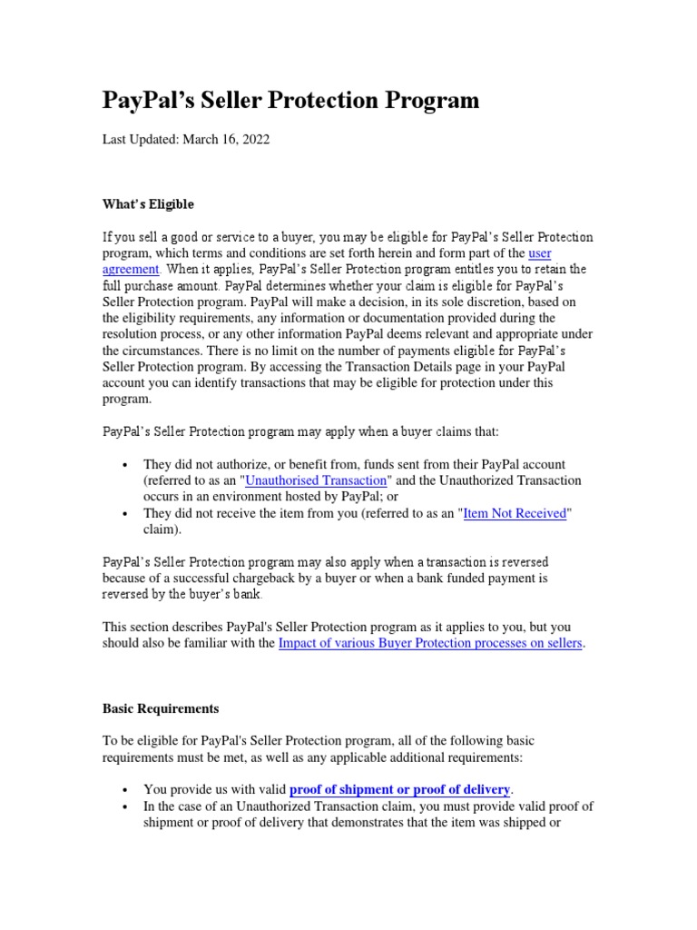Paypal'S Seller Protection Program | PDF | Pay Pal | Financial Transaction