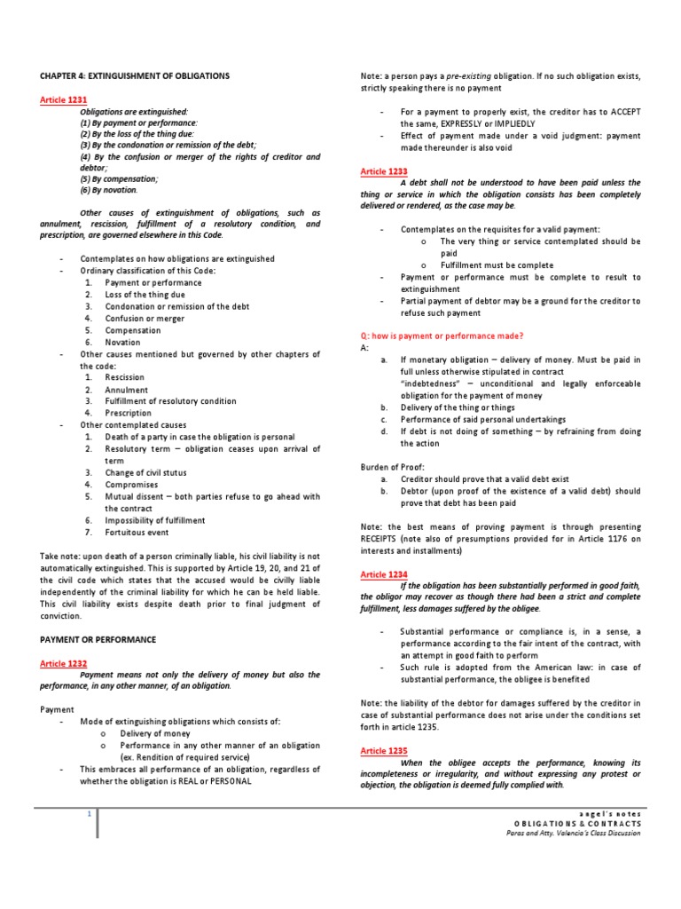 Article 1231: Chapter 4: Extinguishment of Obligations | PDF | Payments ...