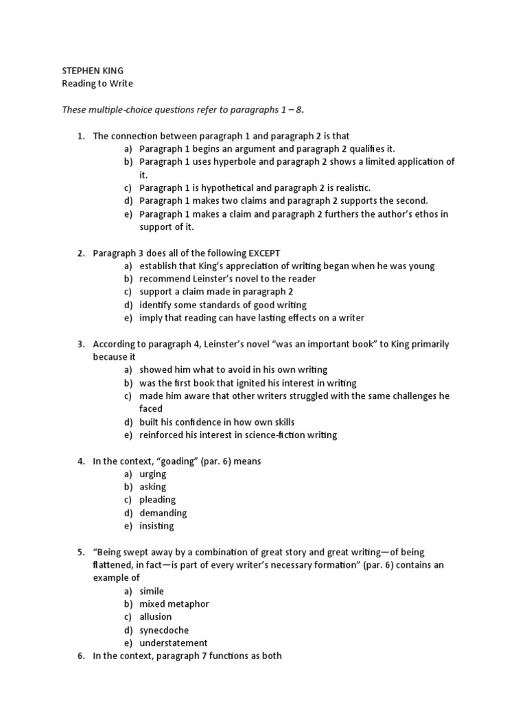 These Multiple-Choice Questions Refer To Paragraphs 1 - 8 | PDF ...