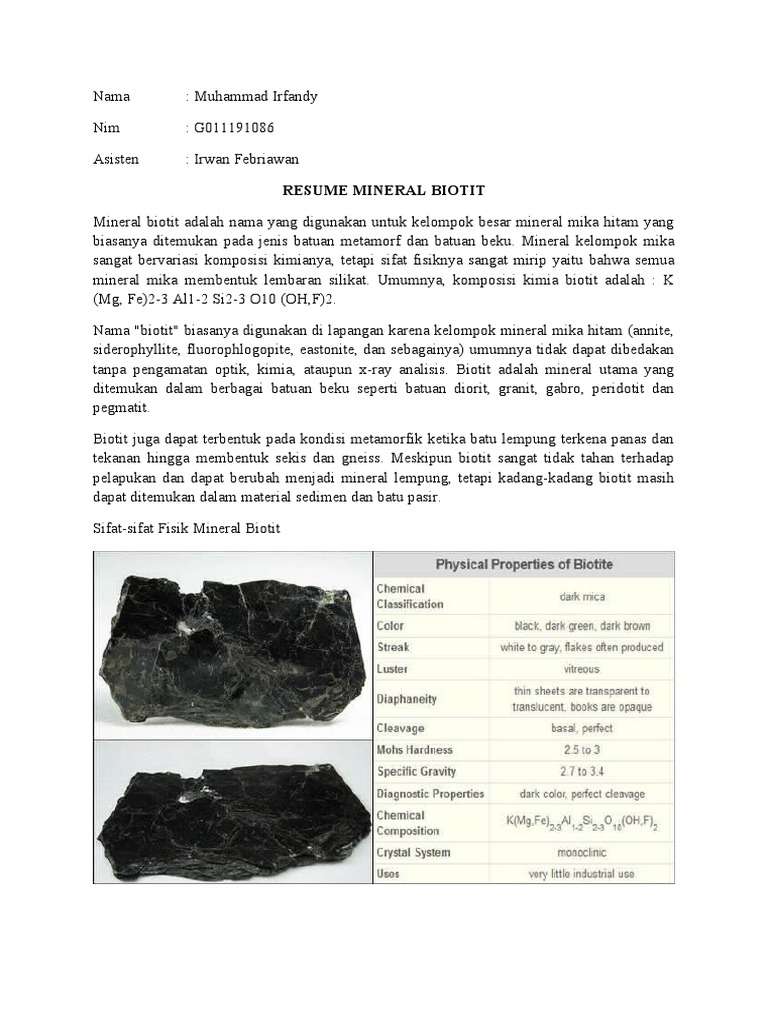 Karakteristik dan Kegunaan Mineral Biotit | PDF | Sains & Matematika