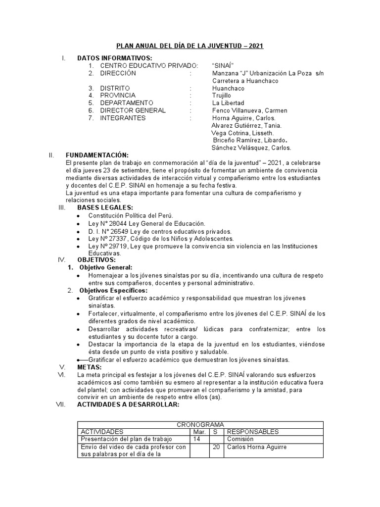 Plan Anual Día de la Juventud 2021 | PDF | Ciencias sociales