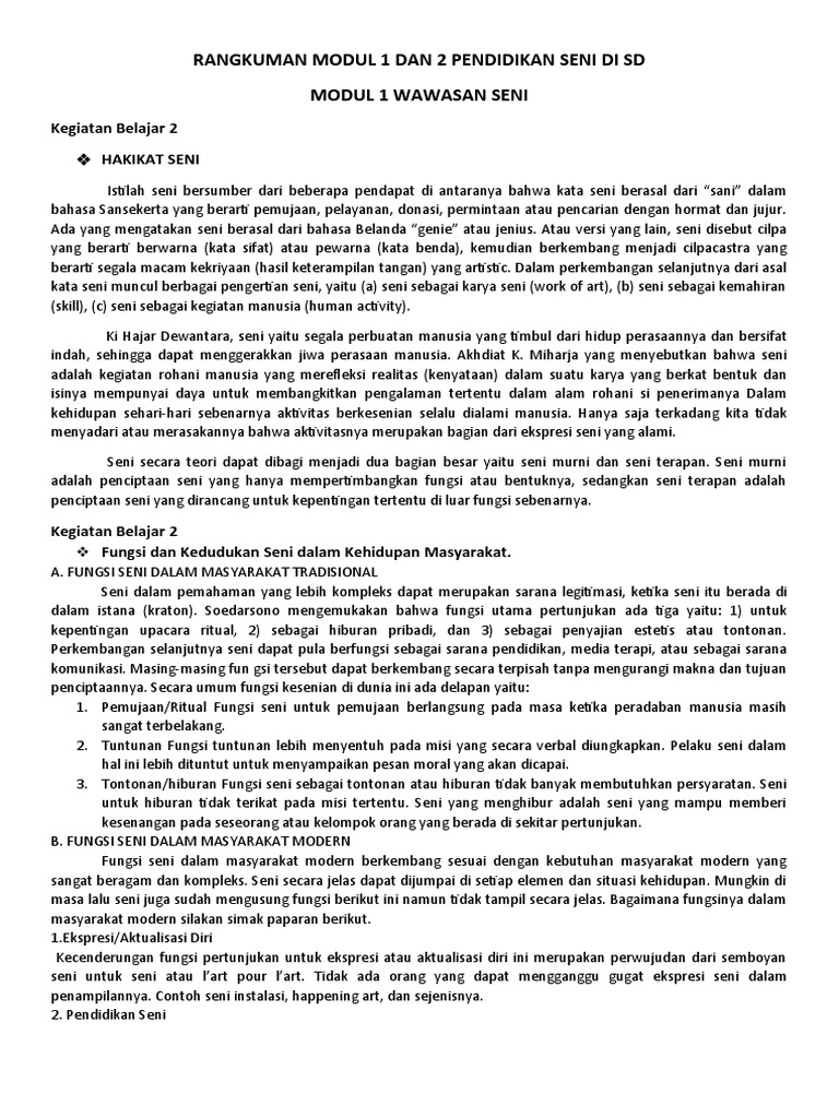 Lanjutan Rangkuman Modul 1 & 2 Pendidikan Seni Di SDL | PDF