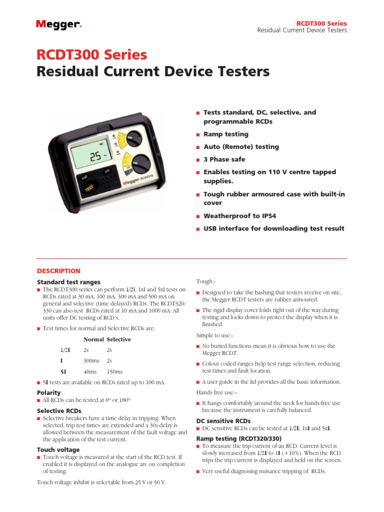 Residual Current Device Testers: RCDT300 Series | PDF | Electric Power ...