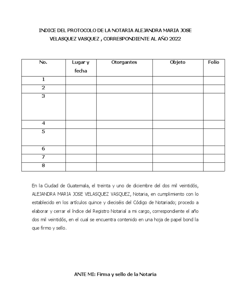 Índice Notarial 2022 - Alejandra Velásquez | PDF