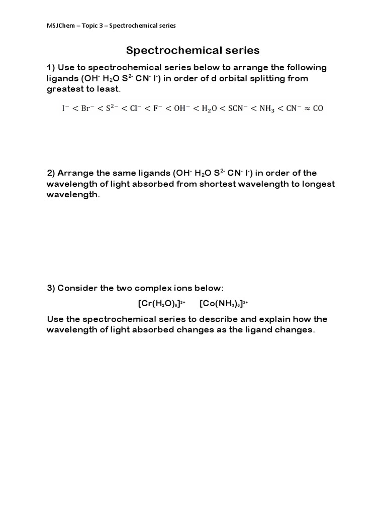 Topic 3 Spectrochemical Series | PDF