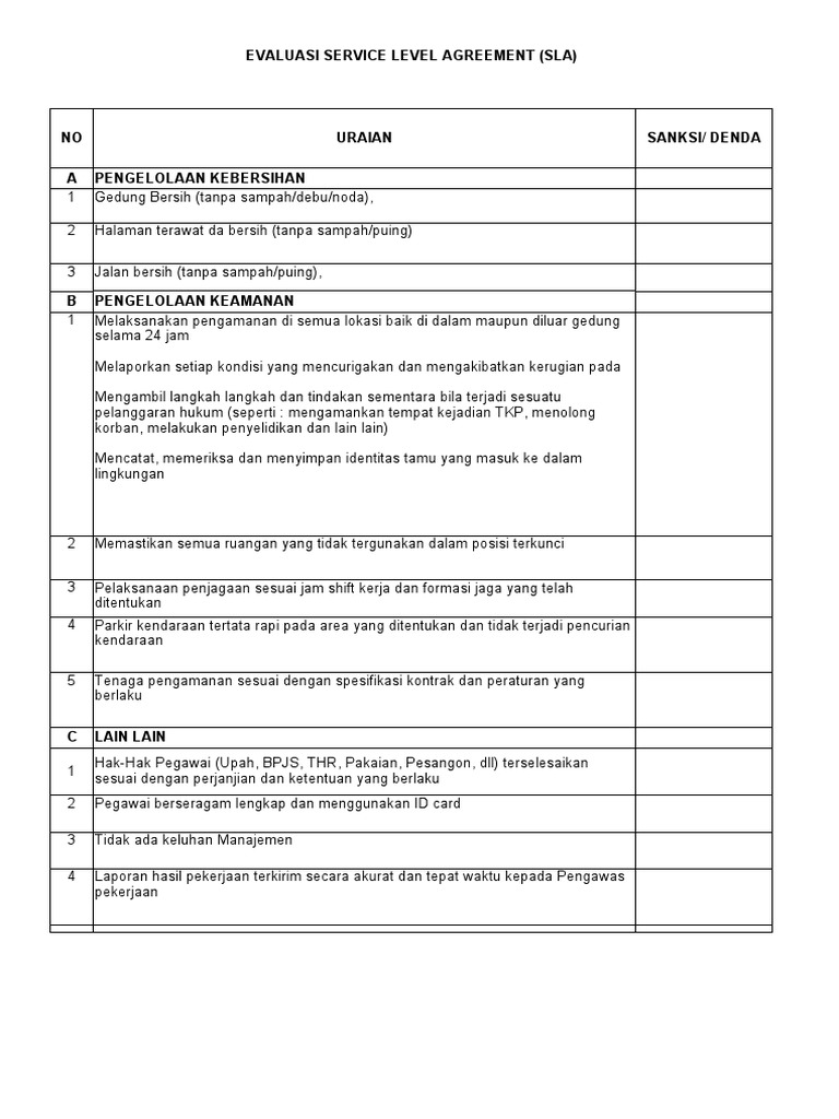 Evaluasi Service Level Agreement (Sla) | PDF | Teknologi & Rekayasa