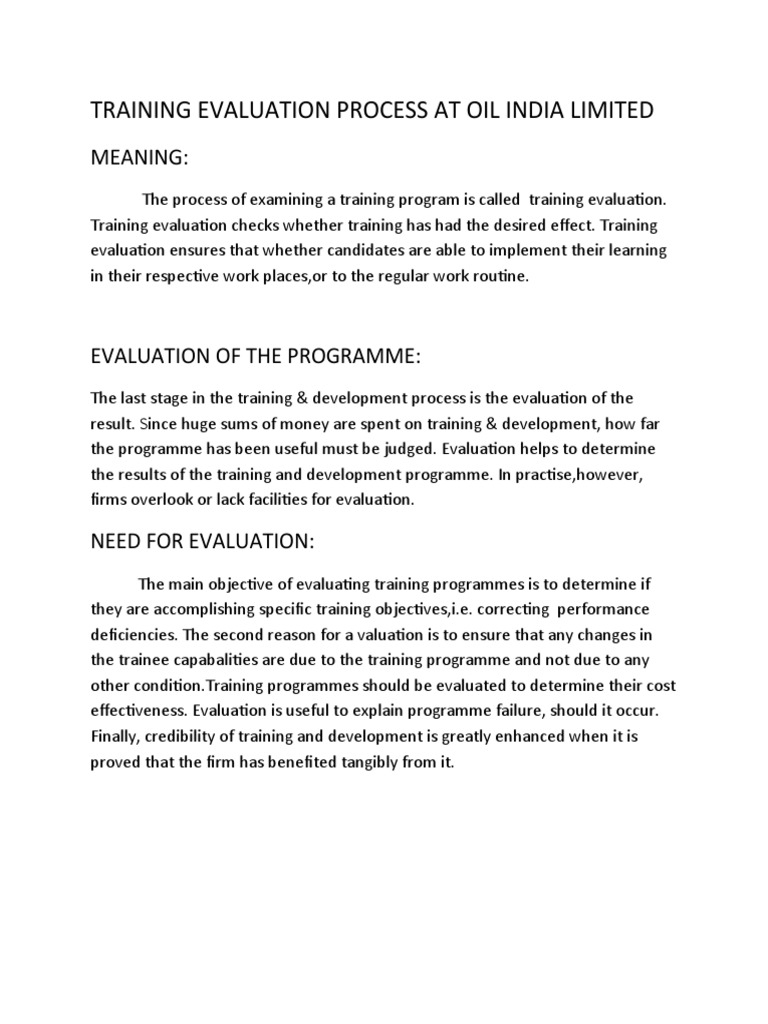 Training Evaluation Process at Oil India Limited: Meaning | PDF ...